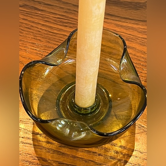Accents | Vintage Avocado Green Pinched Glass Candle Stick Holders ...